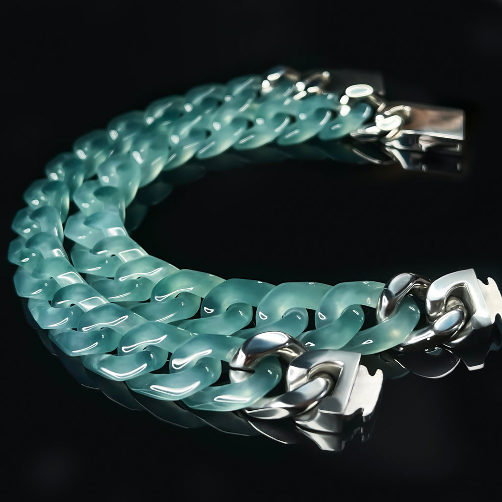 Handcrafted Jade Cuban Link Chain – Premium blue Jade Necklace for Men ...