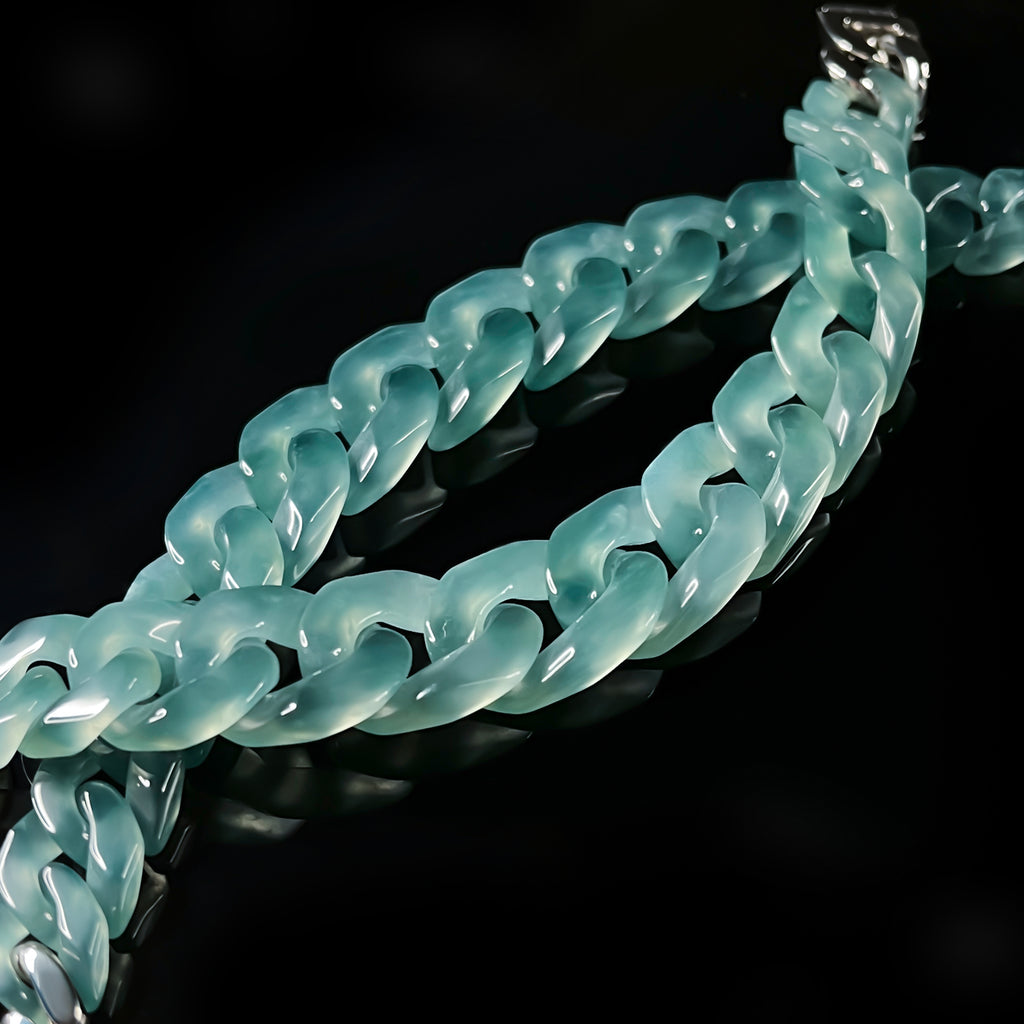 Handcrafted Jade Cuban Link Chain – Premium blue Jade Necklace for Men ...