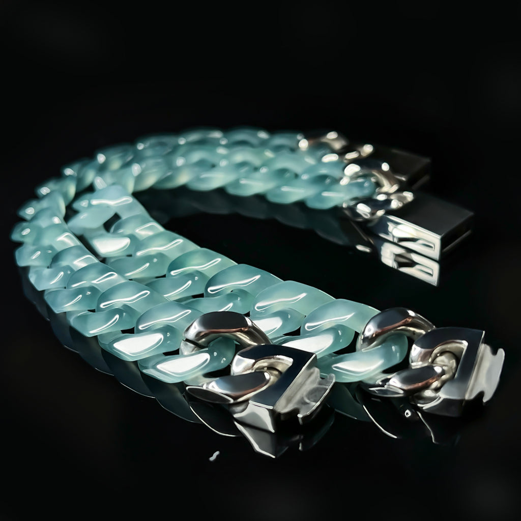 Handcrafted Jade Cuban Link Chain – Premium blue Jade Necklace for Men ...